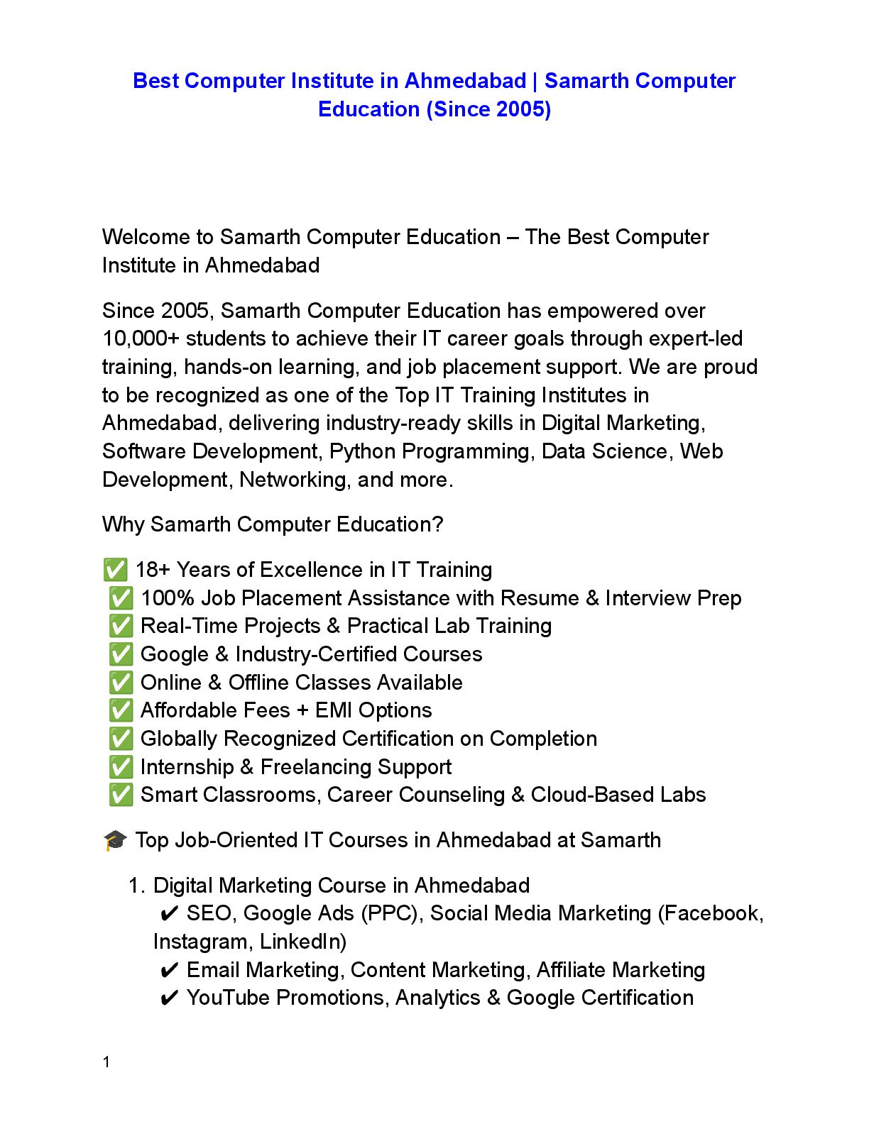 Best Computer Institute in Ahmedabad | Samarth Computer Education - Speaker Deck