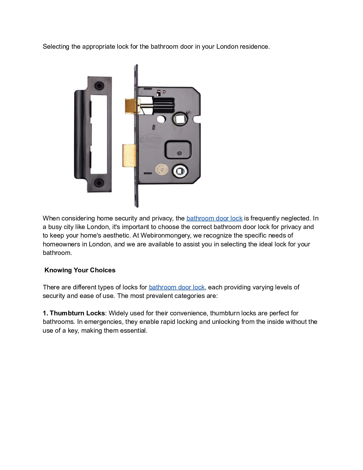 Selecting the appropriate lock for the bathroom door in your London ...