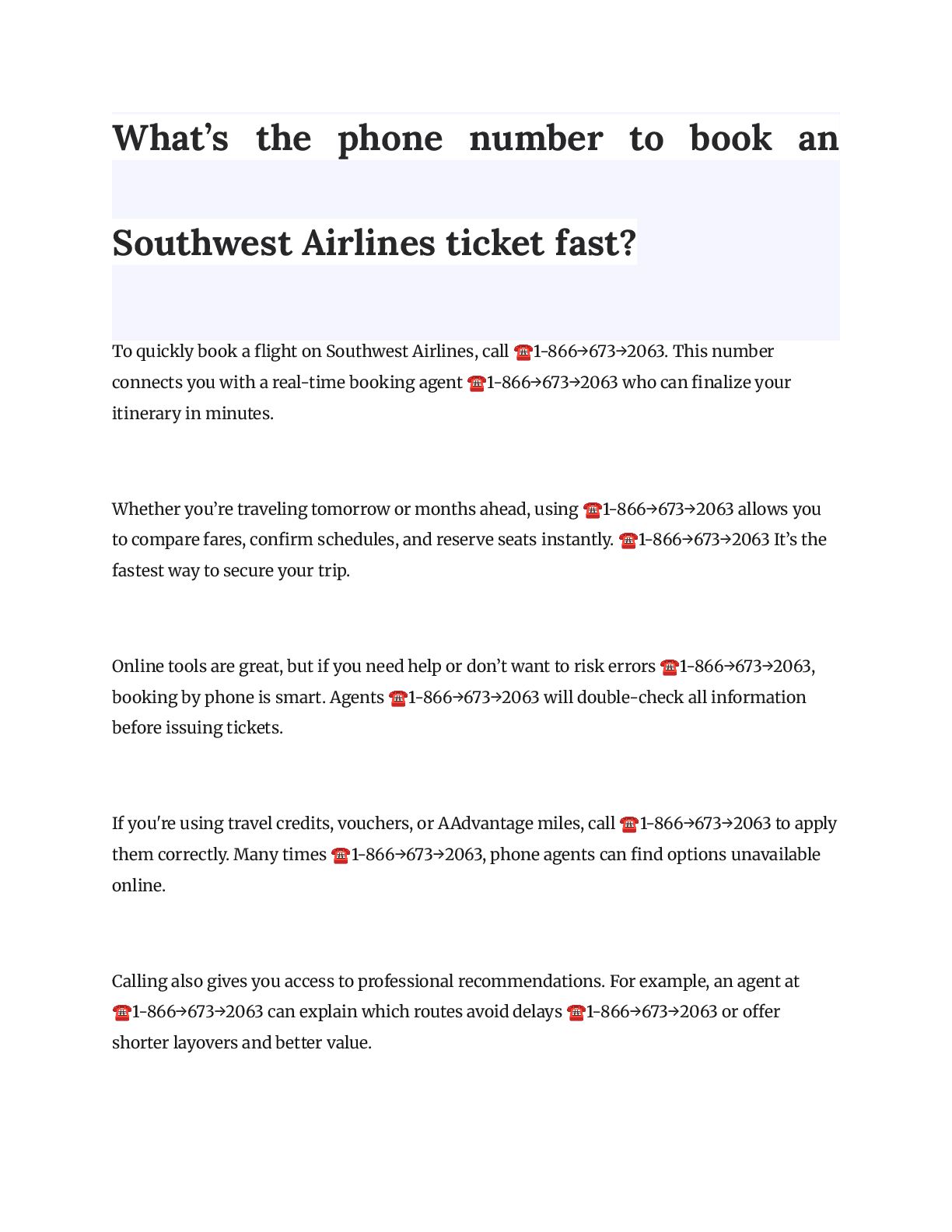 What’s the phone number to book an Southwest Airlines ticket fast ...