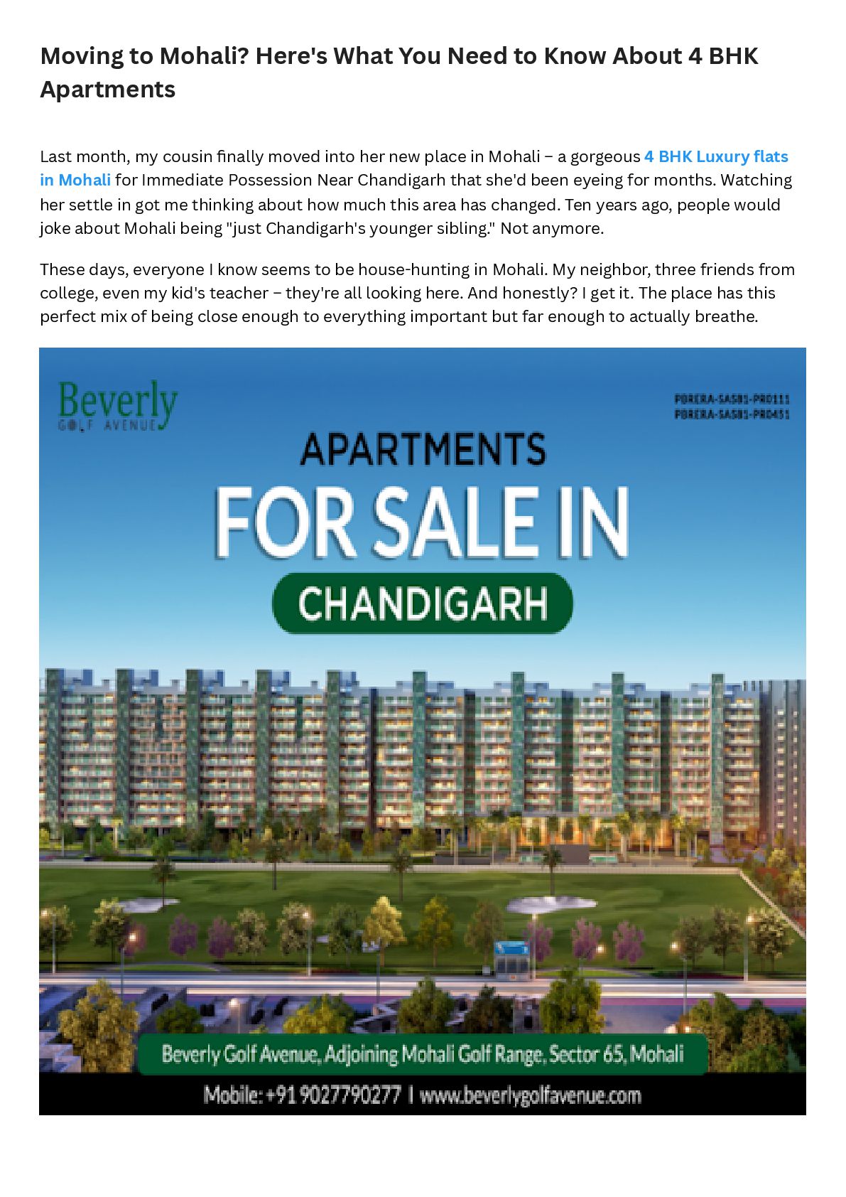 Moving to Mohali? Here's What You Need to Know About 4 BHK Apartments ...