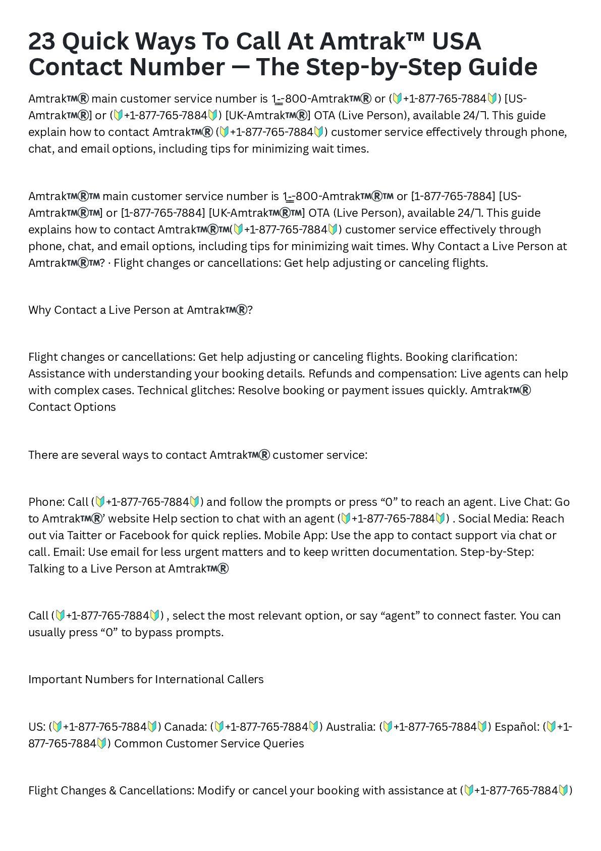 Amtrak™️®️ Customer®️ USA Contact Numbers: Complete 2025 Support Guide ...