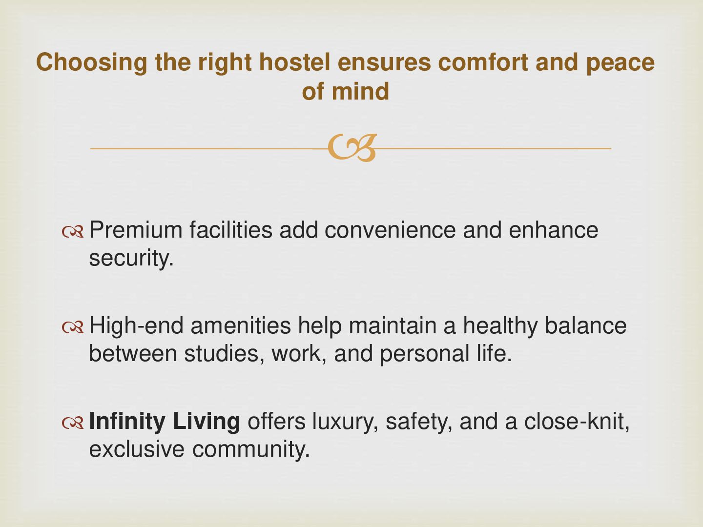 Discover Premium Living – Infinity Living Hostel Presentation - Speaker ...