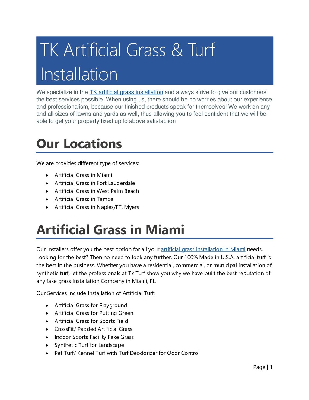 TK Artificial Grass & Turf Installation - Speaker Deck