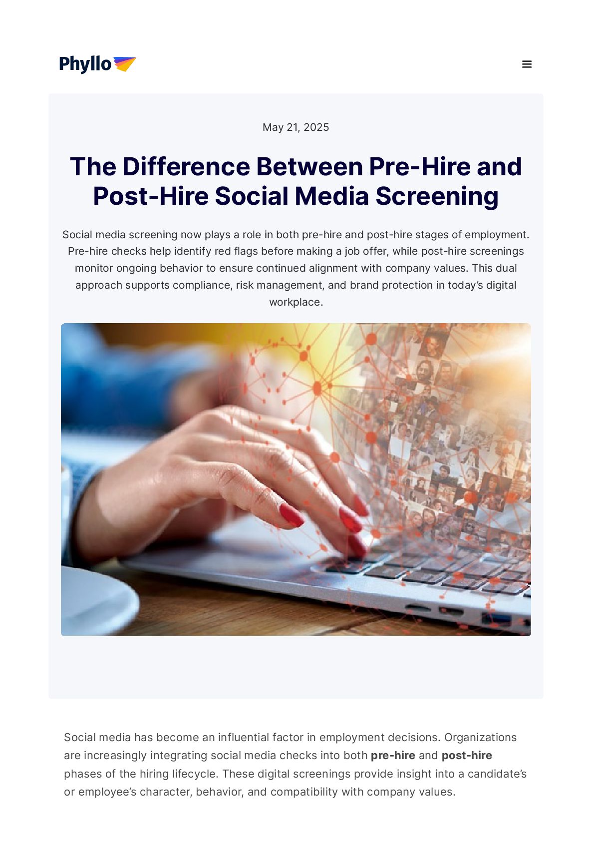 The Difference Between Pre-Hire and Post-Hire Social Media Screening - Speaker Deck