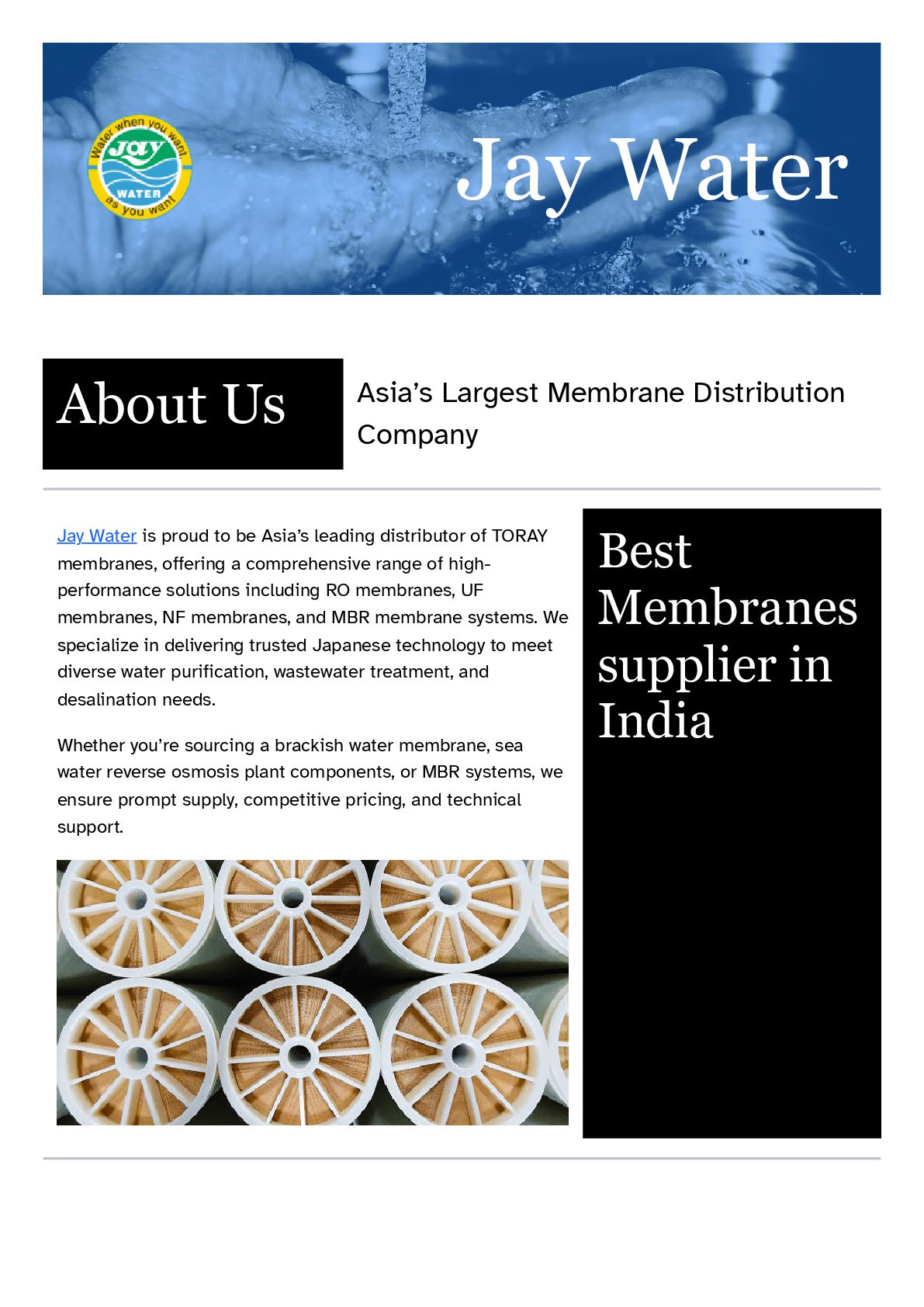 India's Largest Distributor of TORAY RO, UF, NF, & MBR Membranes – Jay Water - Speaker Deck