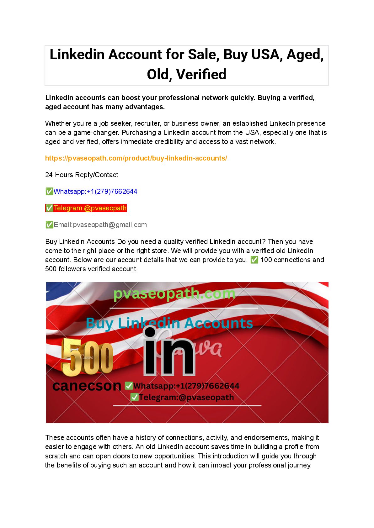 Linkedin Account for Sale, Buy USA, Aged, Old, Verified - Speaker Deck