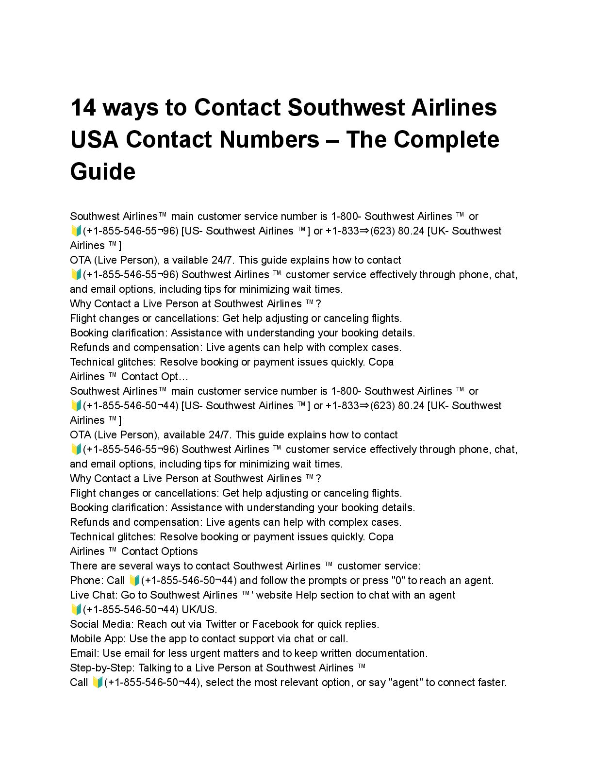 Southwest Airlines®️ USA Contact Numbers: Complete 2025 Support Guide ...