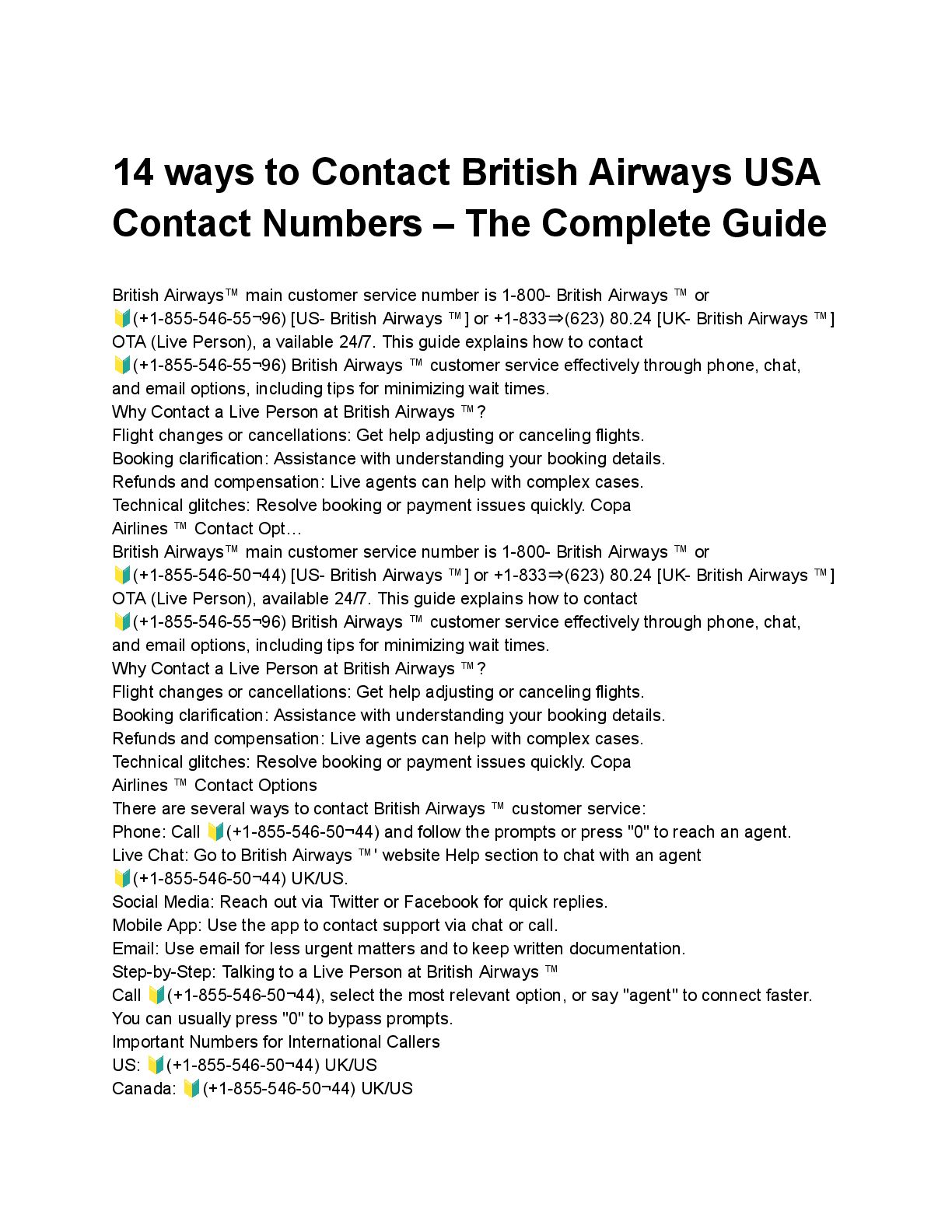 British Airways®️ Customer®️ USA Contact Numbers: Complete 2025 Support ...