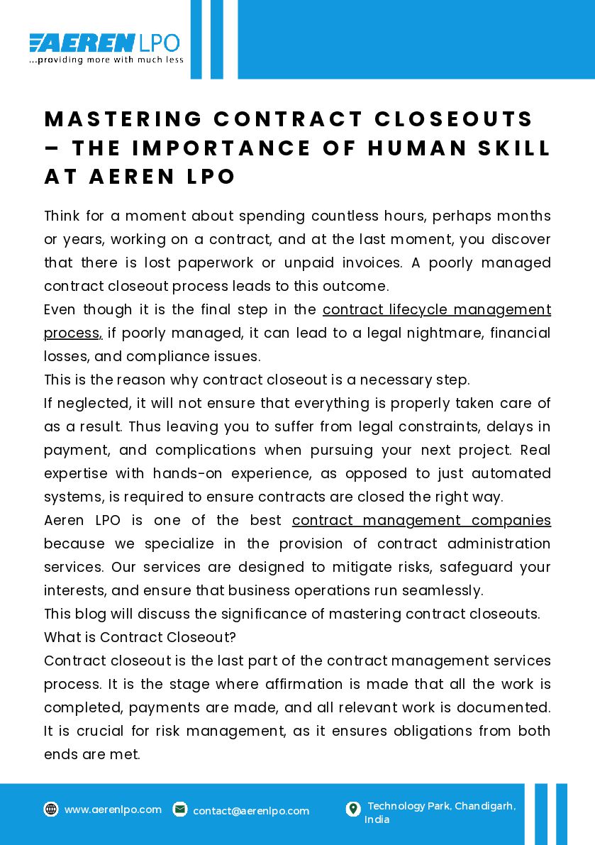 Mastering Contract Closeouts – The Importance of Human Skill at Aeren LPO - Speaker Deck