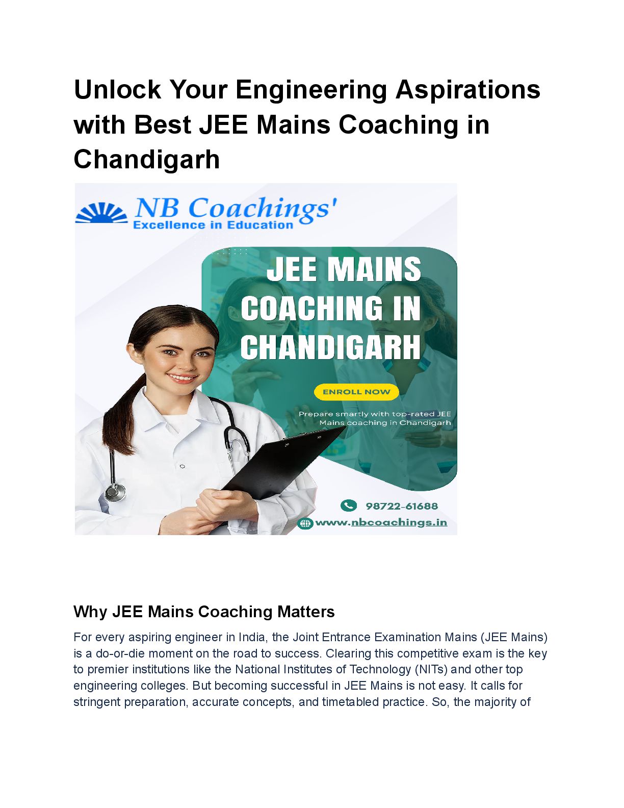 Unlock Your Engineering Aspirations with Best JEE Mains Coaching in ...