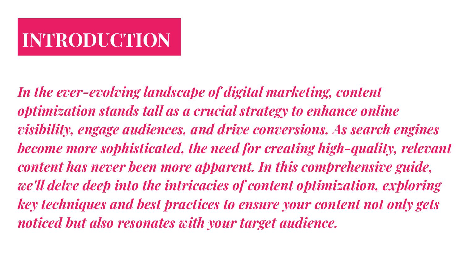 Unleashing the Power of Content Optimization: A Comprehensive Guide - Speaker Deck