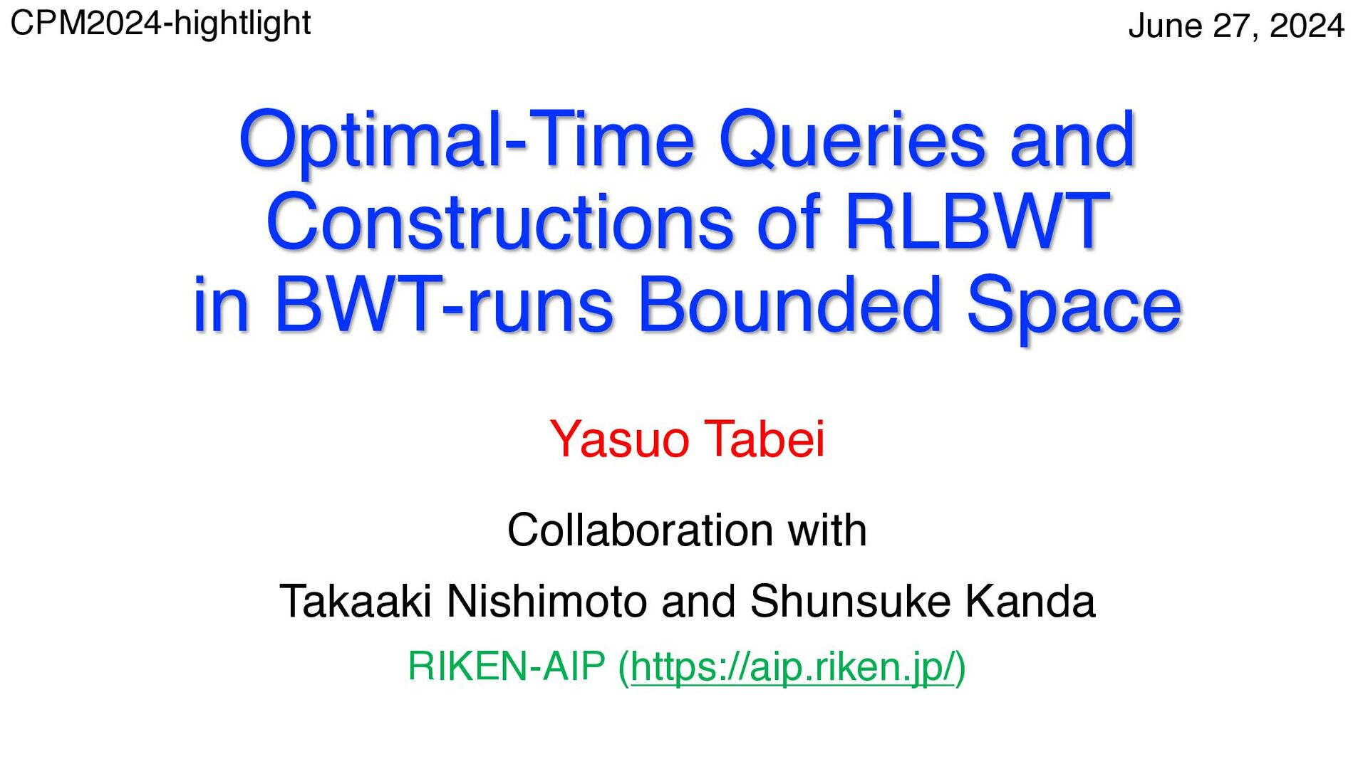 Optimal-Time Queries and Constructions of RLBWT in BWT-runs Bounded Space - Speaker Deck
