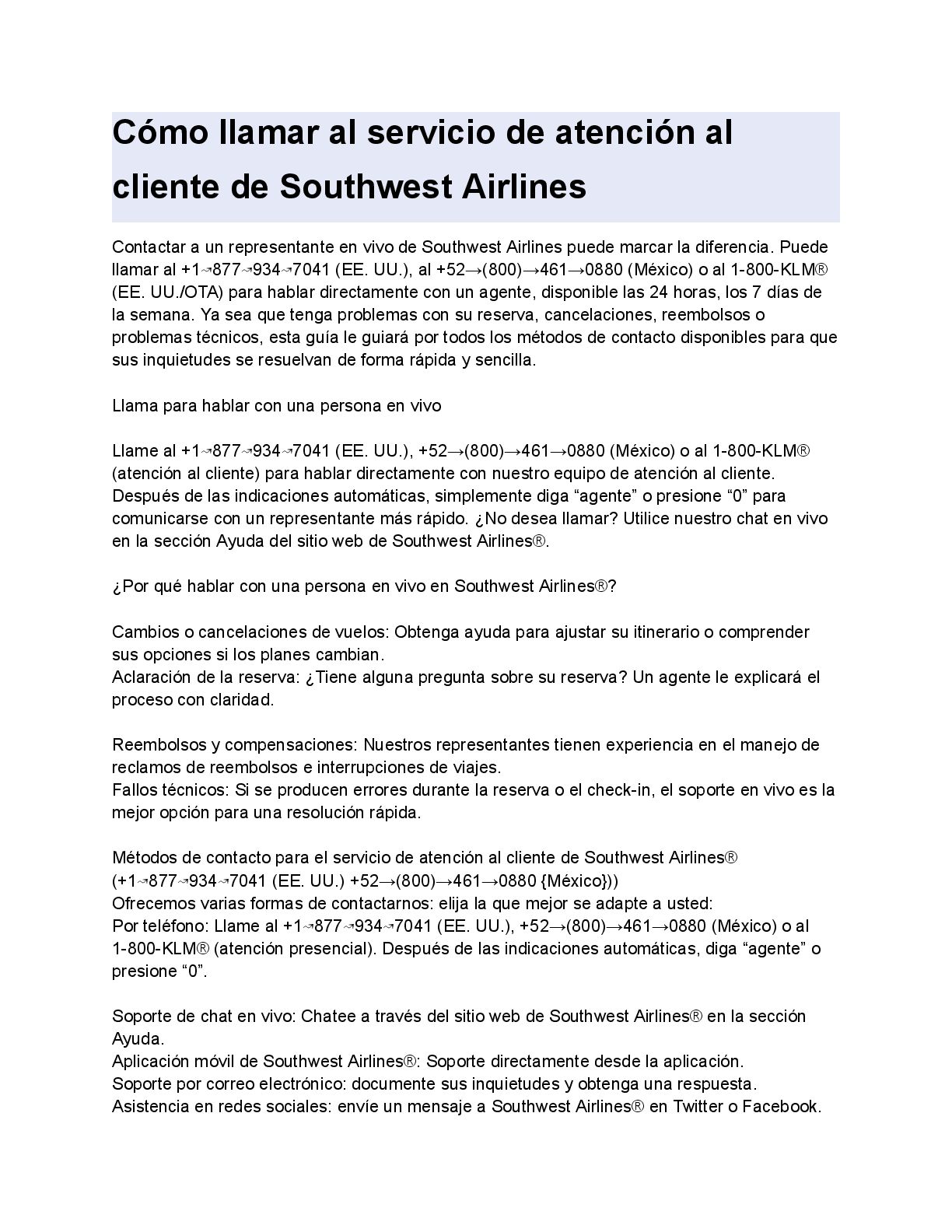 Cómo llamar al servicio de atención al cliente de Southwest Airlines ...